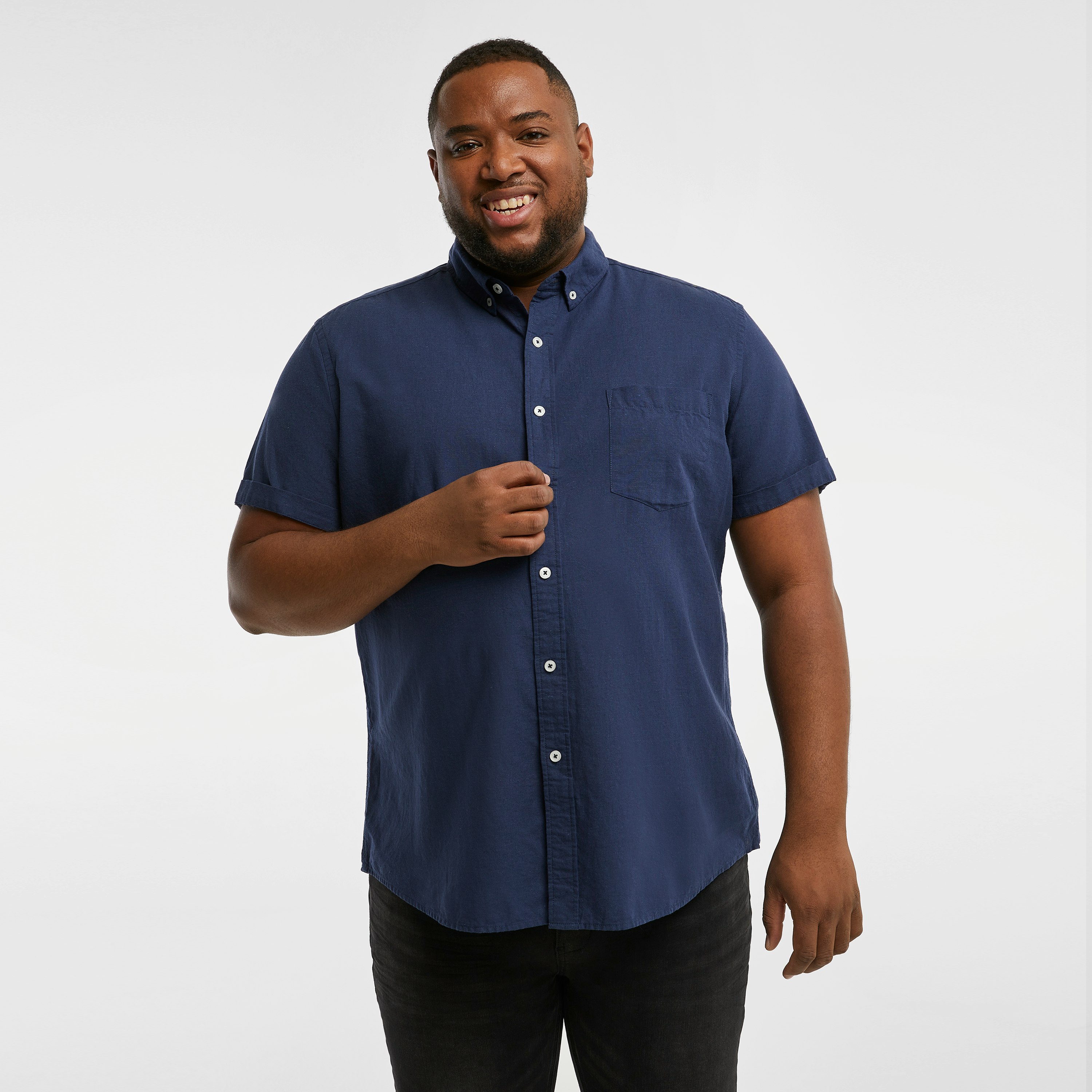 Navy Albany Linen Blend Shirt | AXL+CO by Connor